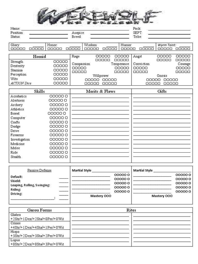 Werewolf Sheet 2 | PDF | Campaign Settings | Werewolves