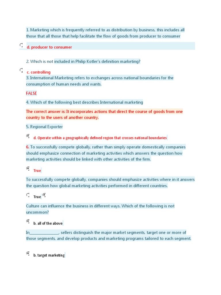 International Marketing Quiz Insights | PDF | Market Segmentation ...