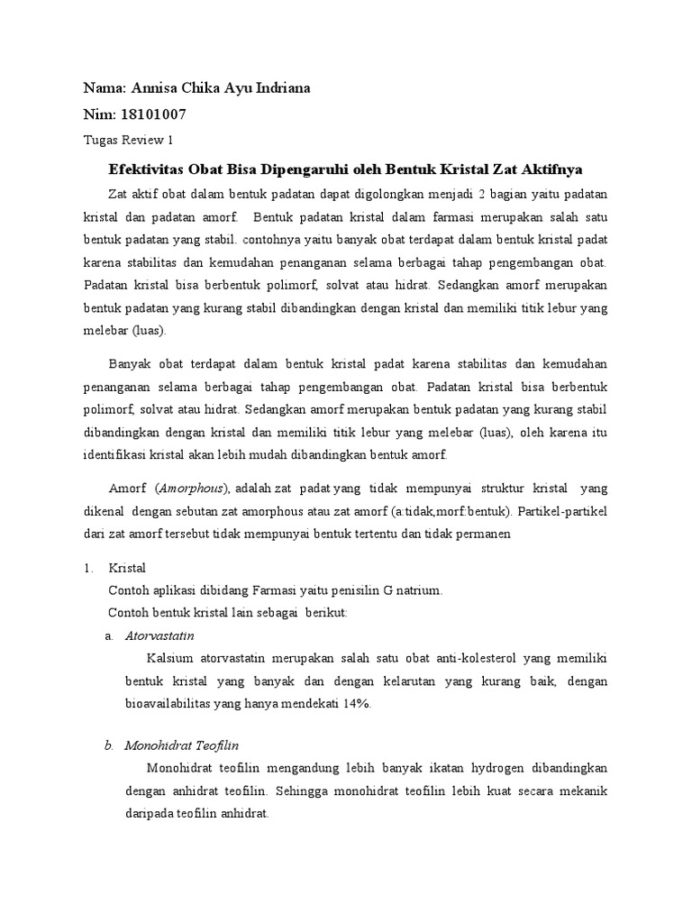 Tugas Review 1 Kimfis Annisa Chika Ayu Indriana - 1801007 | PDF