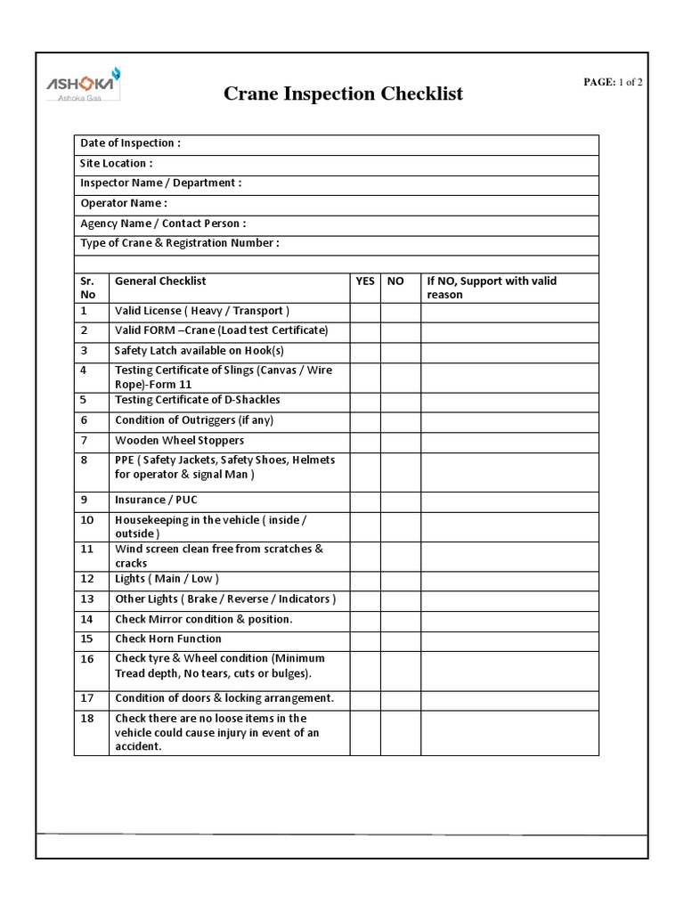 Crane Inspection Checklist Template | PDF