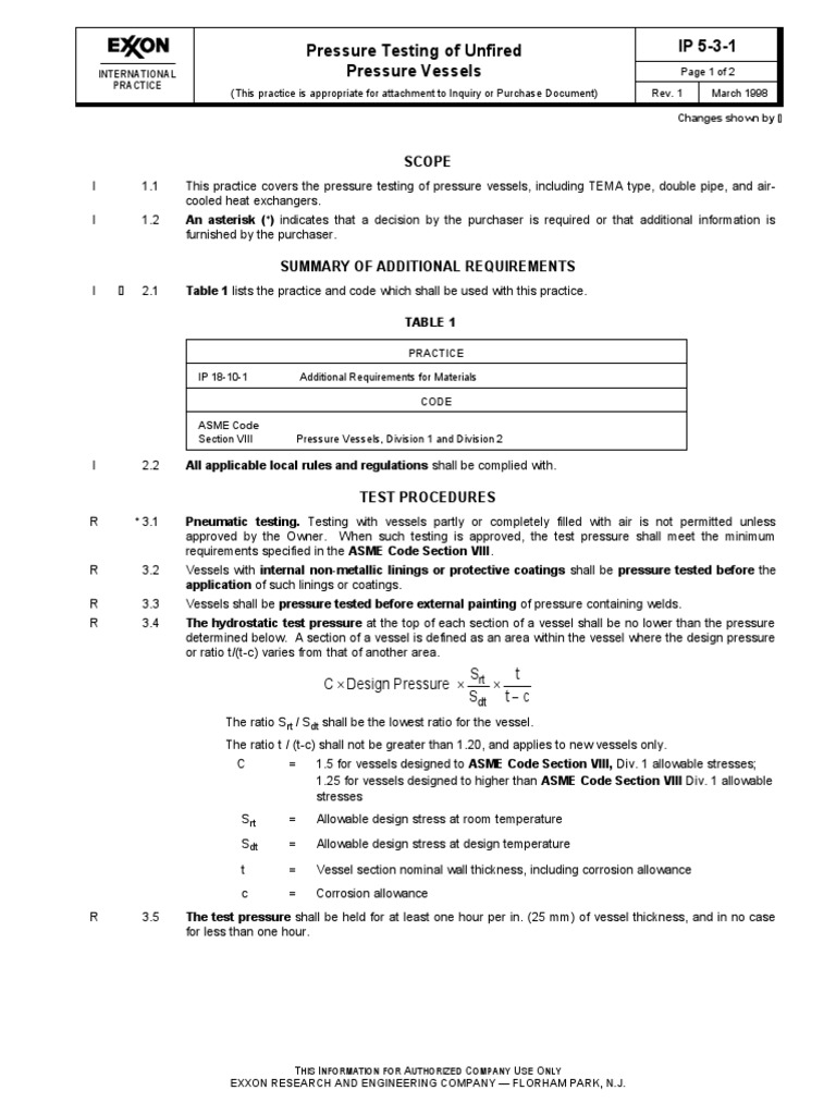 Pressure Testing Procedures and Requirements for Unfired Pressure ...