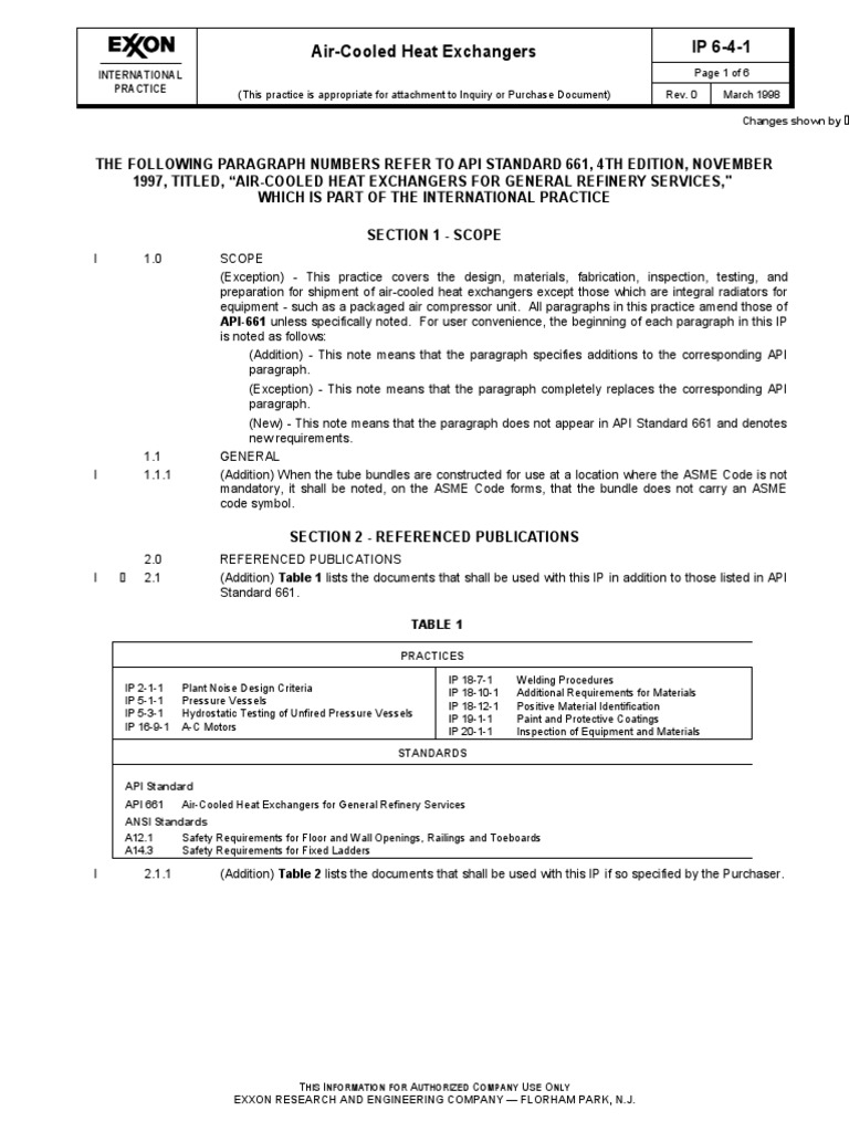 Exxon IP 6-4-1 Air-Cooled Heat Exchangers | PDF | Pipe (Fluid ...