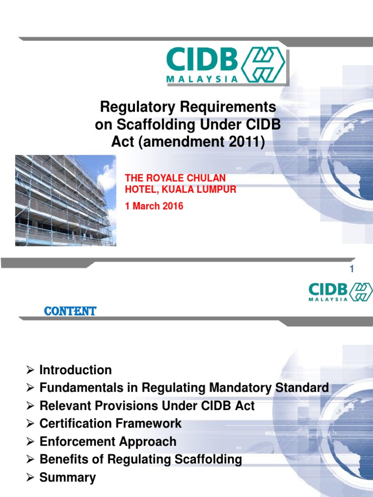 CIDB Scaffolding Regulations Guide | PDF | Certification ...