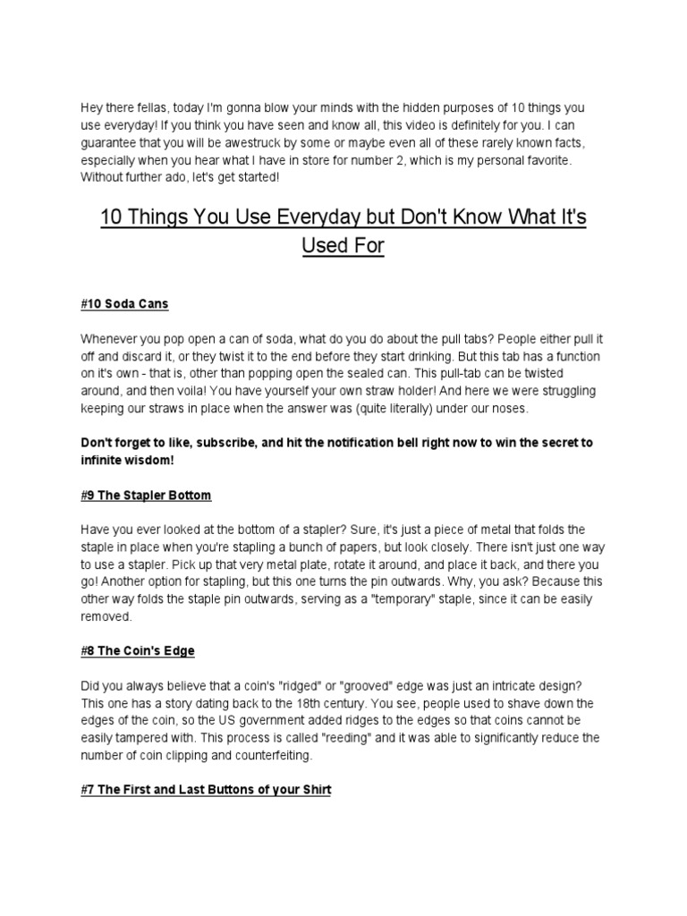 10 Things You Use Everyday But Don't Know What It's Used For | PDF ...