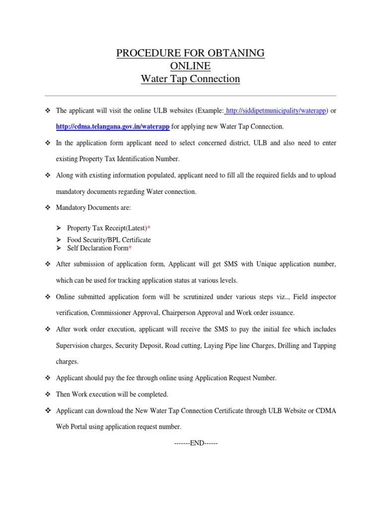 Procedure For Obtaning Online Water Tap Connection | PDF | Business ...