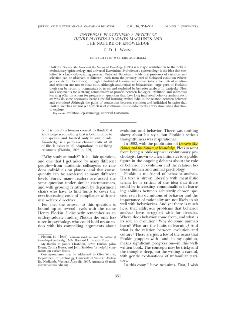 Universal Darwinism in Plotkin's Work | PDF | Meme | Evolution