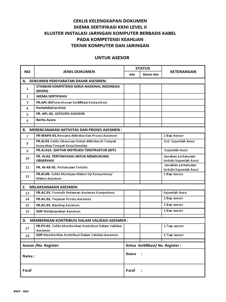 Ceklis Kelengkapan Dokumen 2019 | PDF