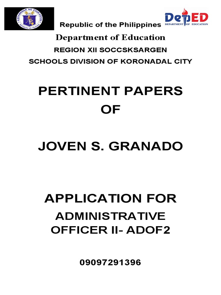 Pertinent Papers OF Joven S. Granado: Administrative Officer Ii-Adof2 | PDF