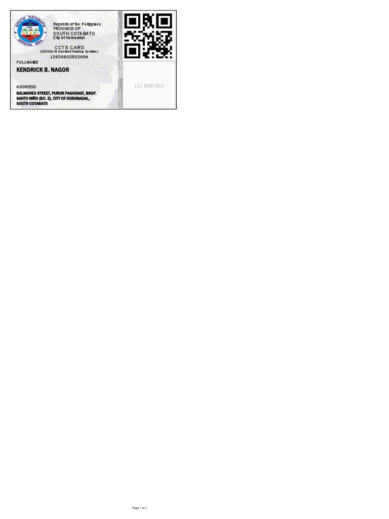 Kendrick B. Nagor: Ccts Card | PDF