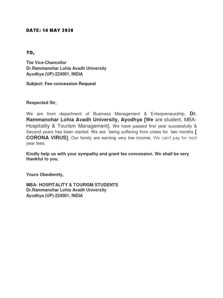 Fees Concession Request PDF | PDF