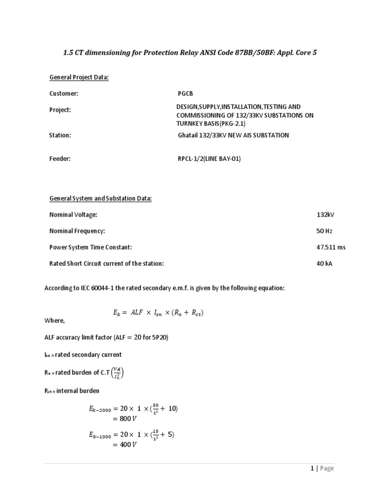 1.5 CT Dimensioning For Protection Relay ANSI Code 87BB/50BF: Appl ...