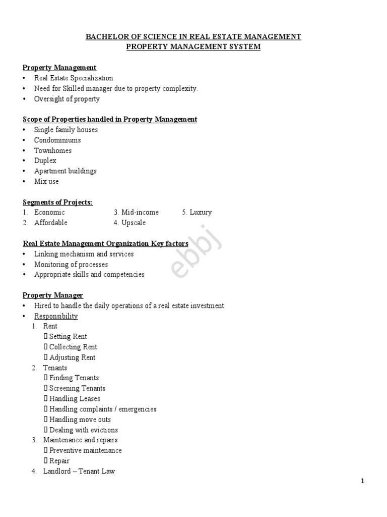 Property Management Handouts | PDF | Lease | Leasehold Estate