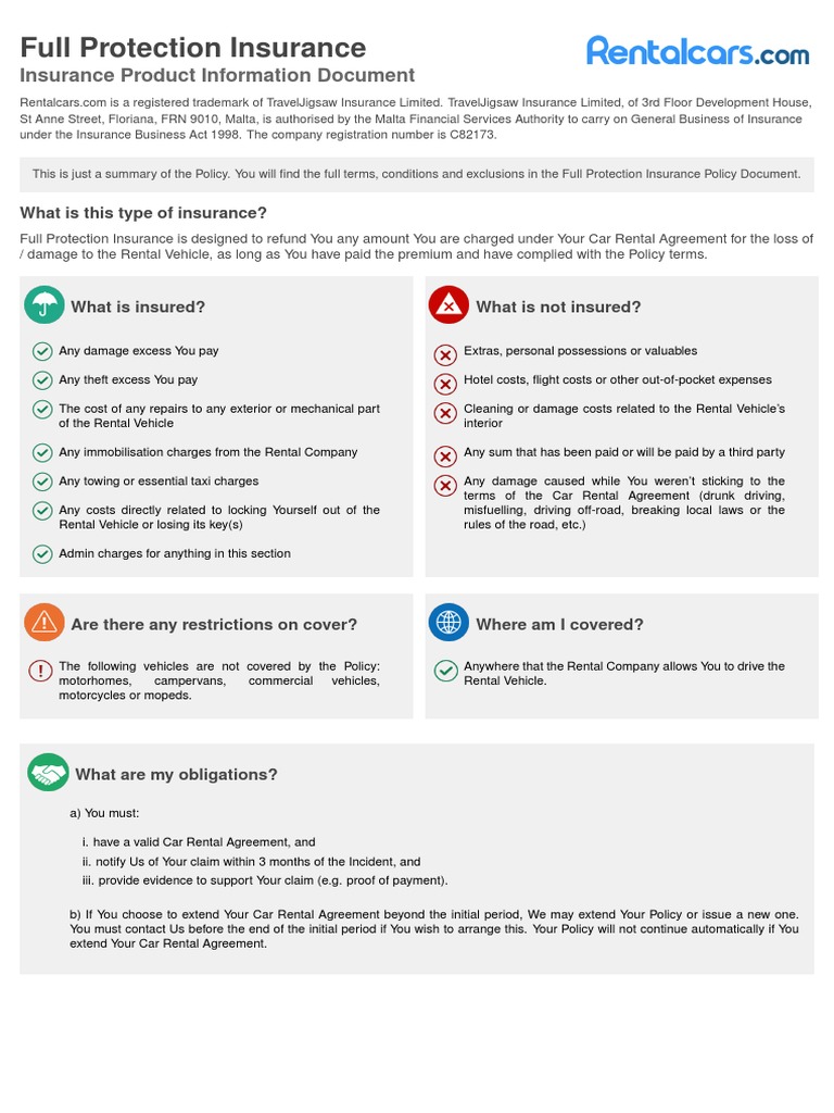 Full Protection Insurance: Insurance Product Information Document | PDF ...