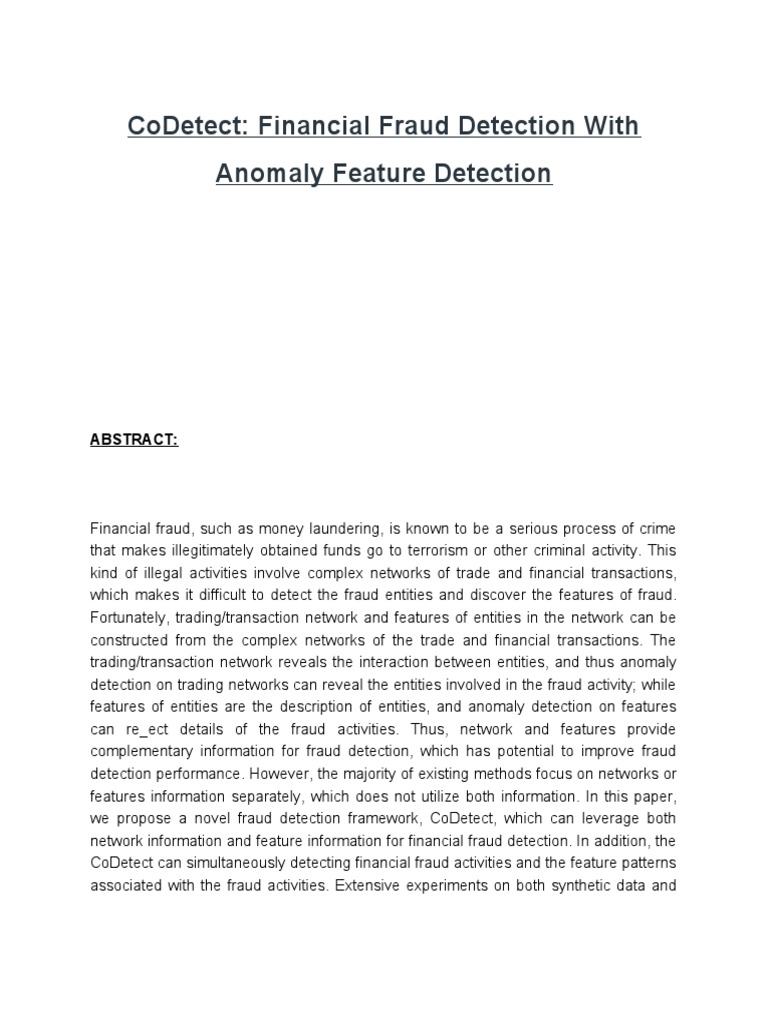 Codetect: Financial Fraud Detection With Anomaly Feature Detection | PDF
