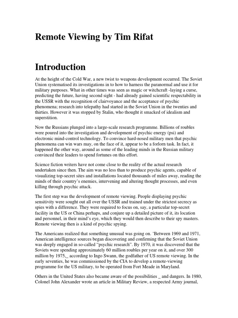 Tim Rifat - Remote Viewing-Vision (2004) PDF | PDF | Telepathy ...
