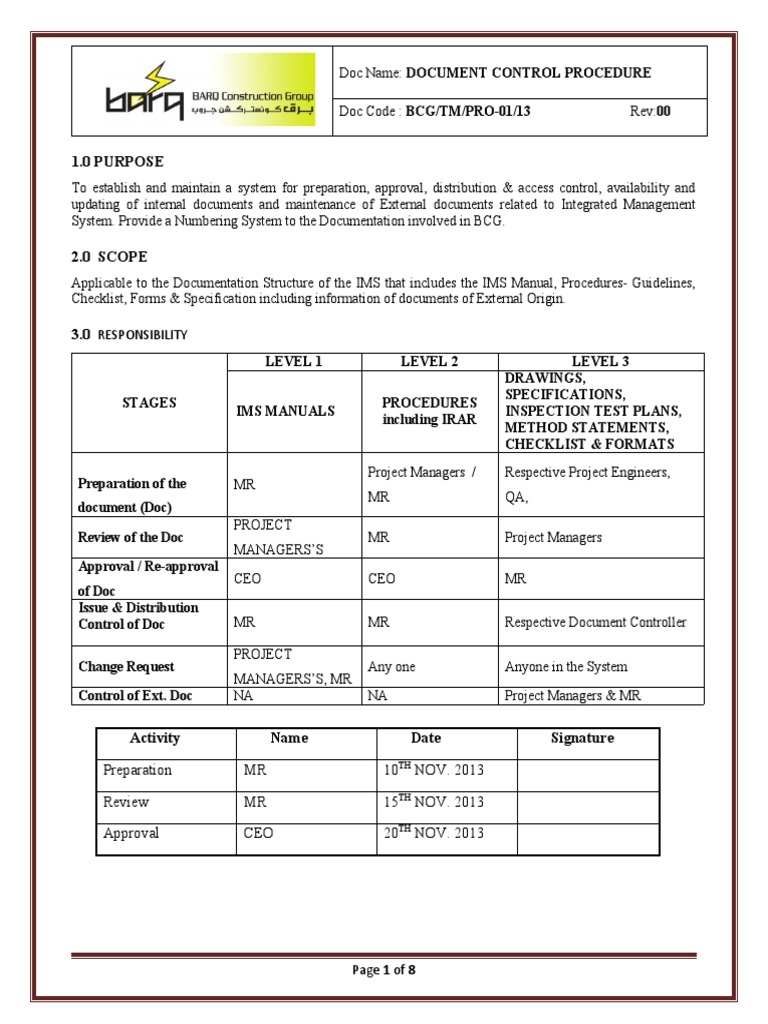 01 4.2.3 4.4.5 Document Control Procedure | PDF | Document | Specification (Technical Standard)
