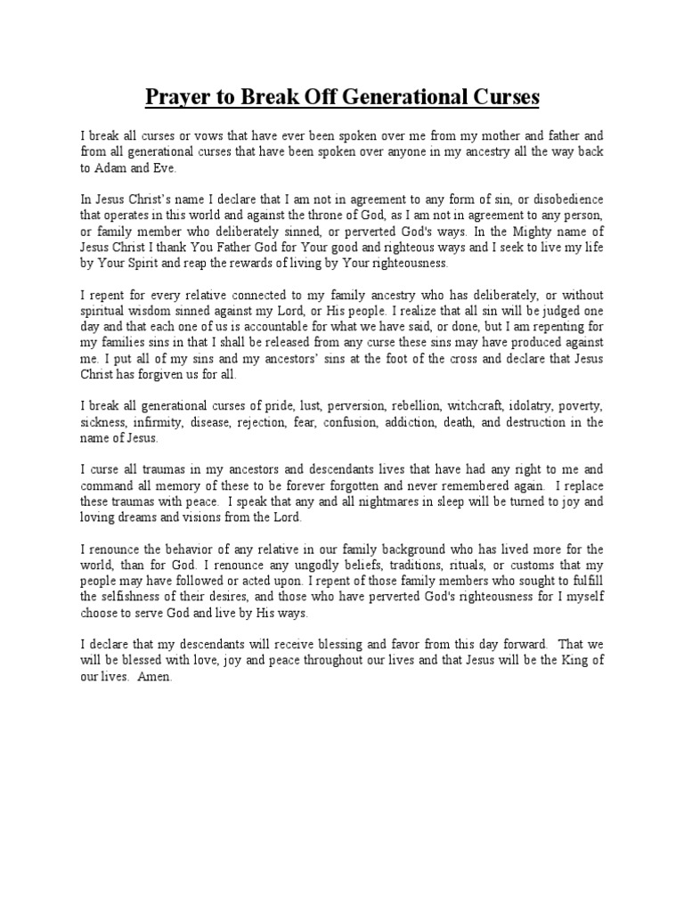 Prayer To Break Off Generational Curses | Download Free PDF | Forgiveness | Jesus