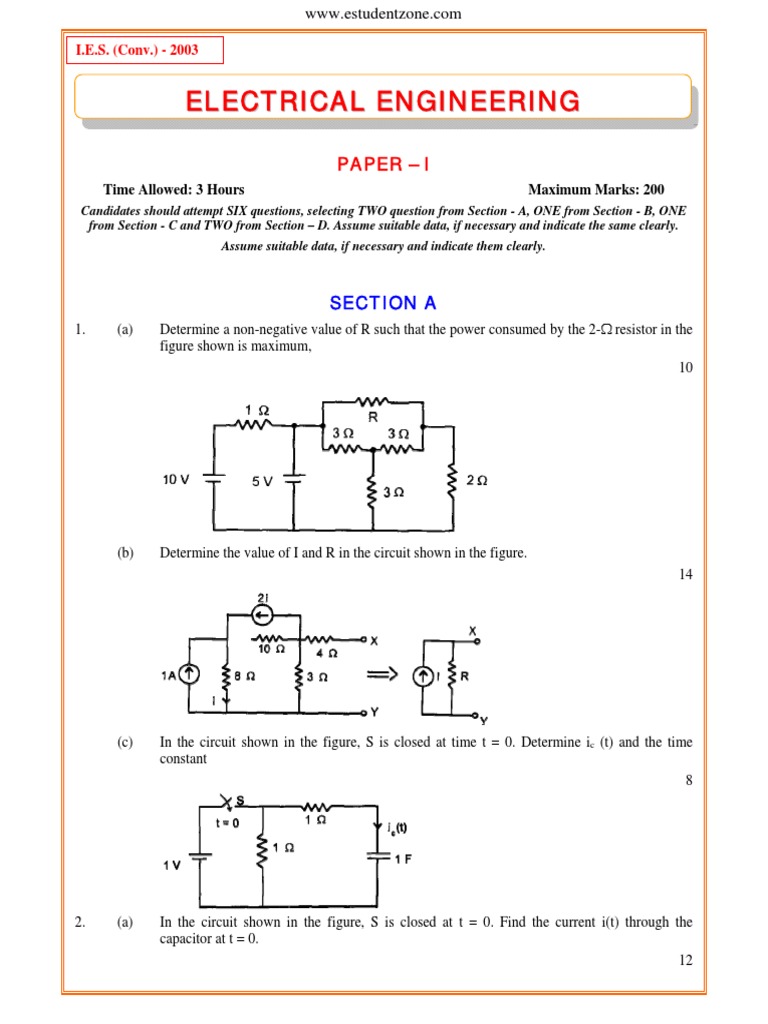 Engineering Exam Paper - I (200 Marks) | PDF | Electrical Resistivity ...