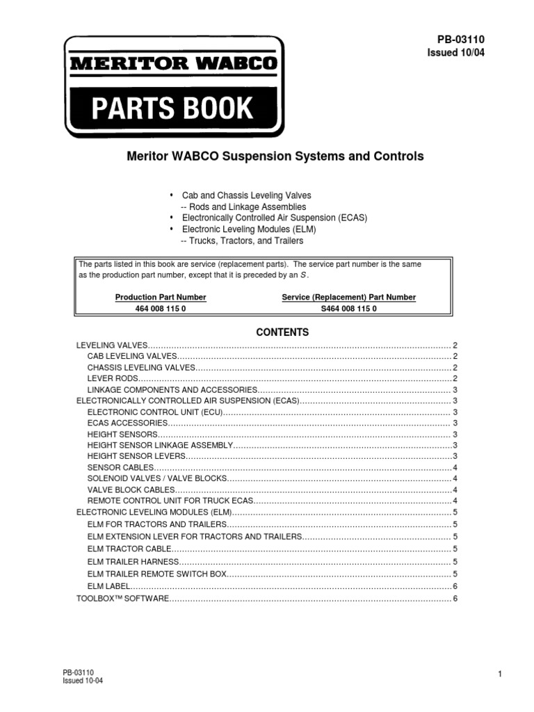 Meritor WABCO Suspension Systems and Controls: Issued 10/04 | PDF ...