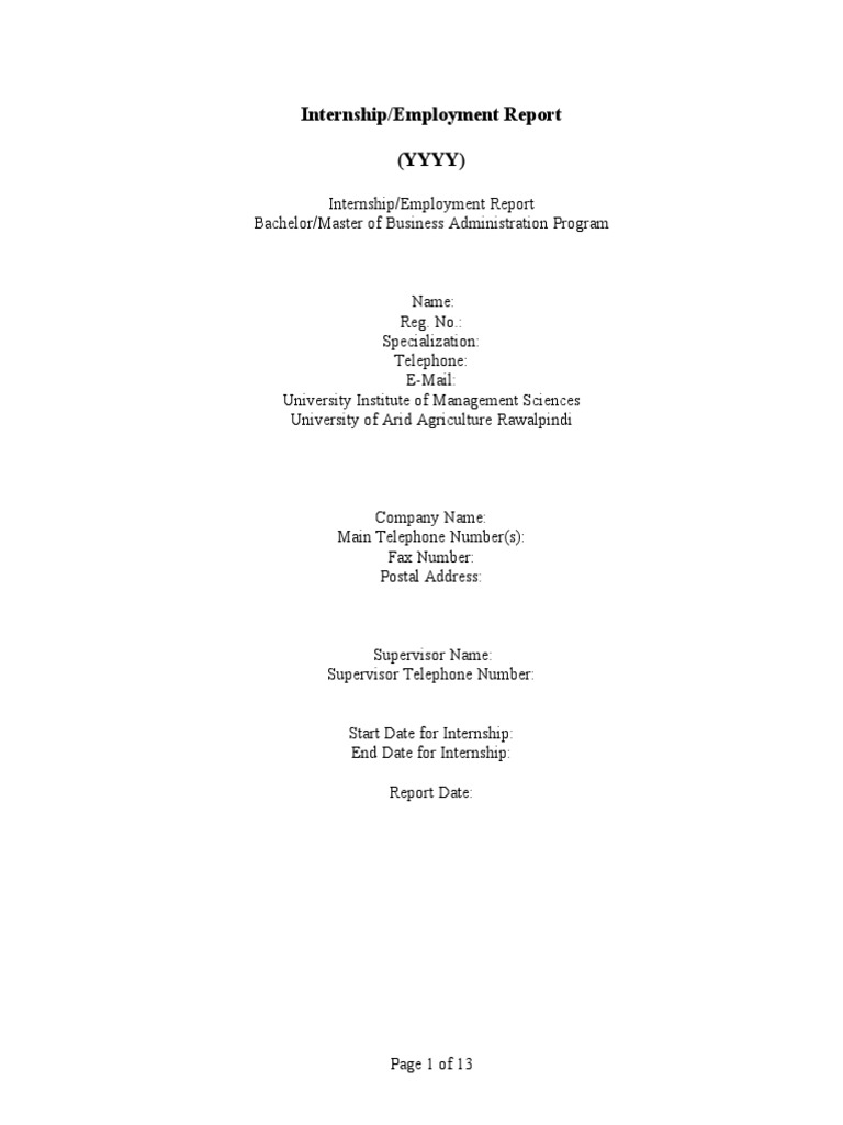 Internship Report Sample | PDF | Employment | Strategic Management