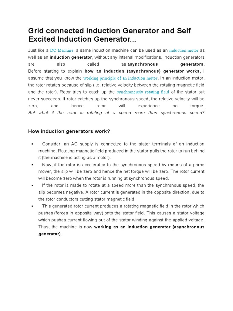 Grid Connected Induction Generator And Self Excited Induction Generator Download Free Pdf