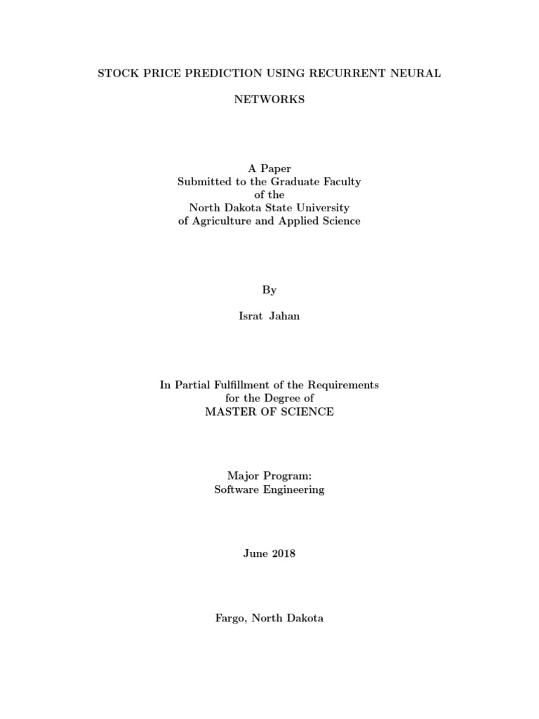 Stock Price Prediction Using Recurrent Neural Networks Pdf Pdf