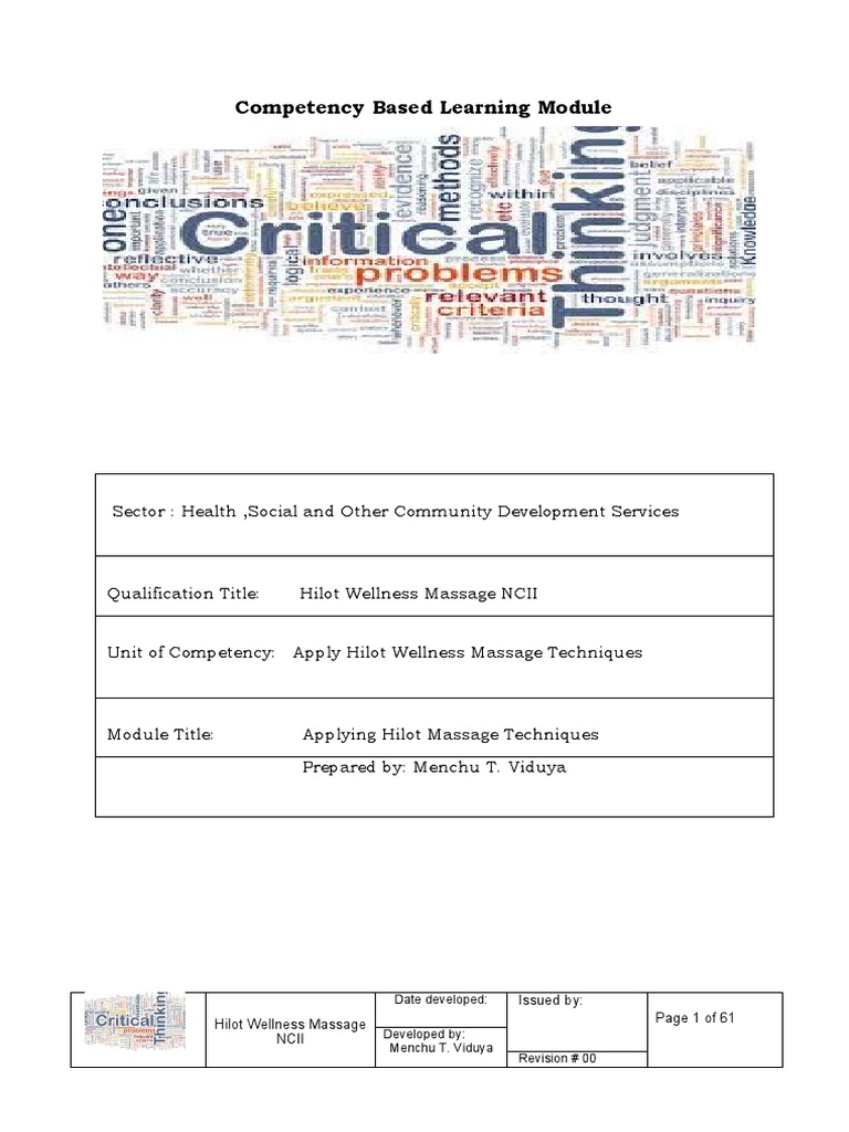 Competency Based Learning Module: Hilot Wellness Massage Ncii Issued By ...