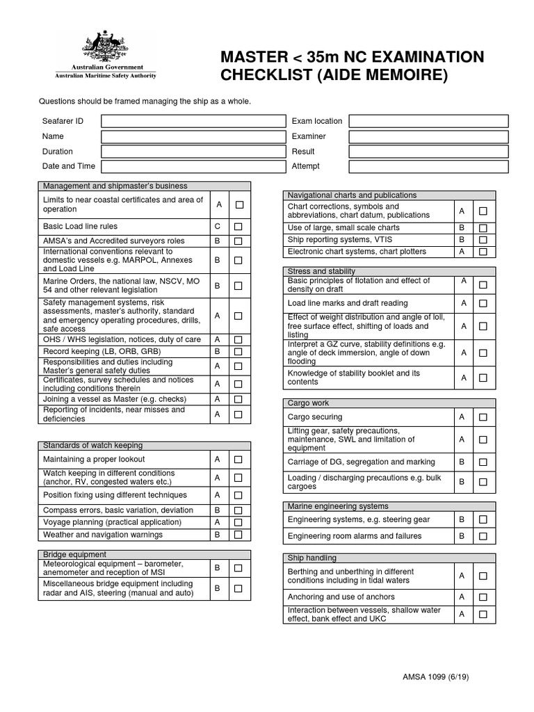 Master 4 AMSA Exam Checklist PDF | PDF | Water Transport | Transport