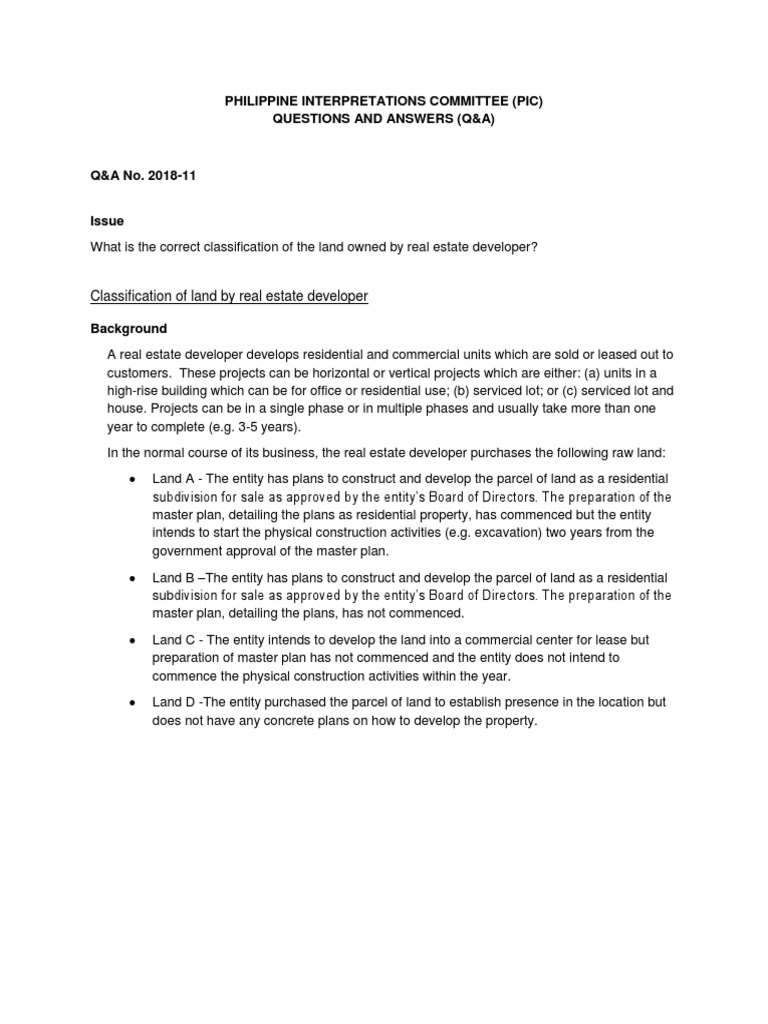 Classification of Land by Real Estate Developer: Philippine ...