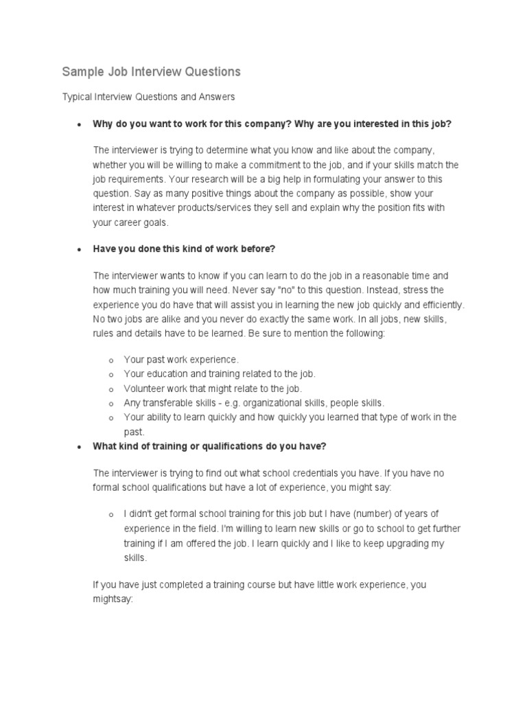 Sample Job Interview Questions: Why Do You Want To Work For This ...