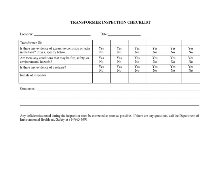 Transformer Inspection Checklist | PDF