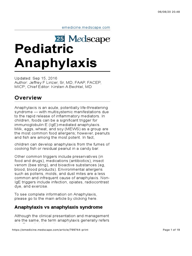 Pediatric Anaphylaxis | PDF | Allergy | Health Sciences