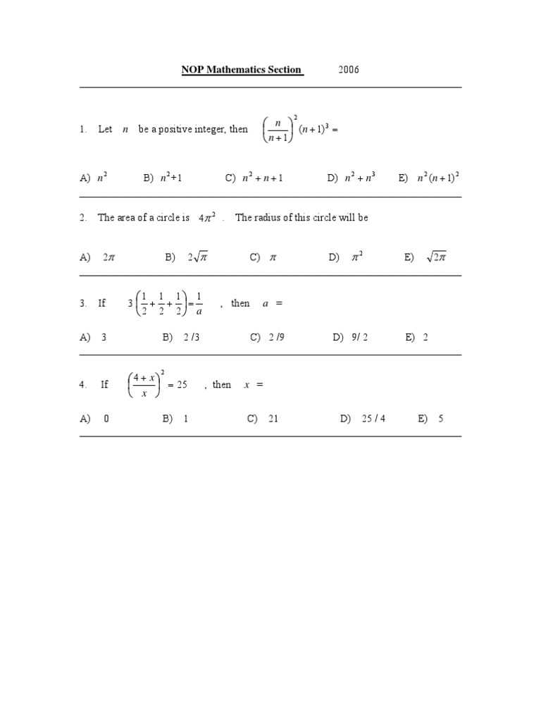 Sample Test Mathematics Section | PDF