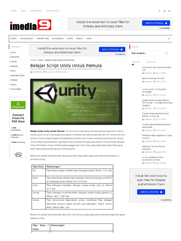 Belajar Script Unity Untuk Pemula | PDF