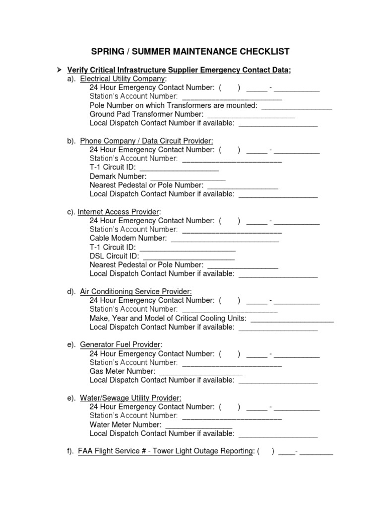 Spring / Summer Maintenance Checklist | Download Free PDF | Electronics ...