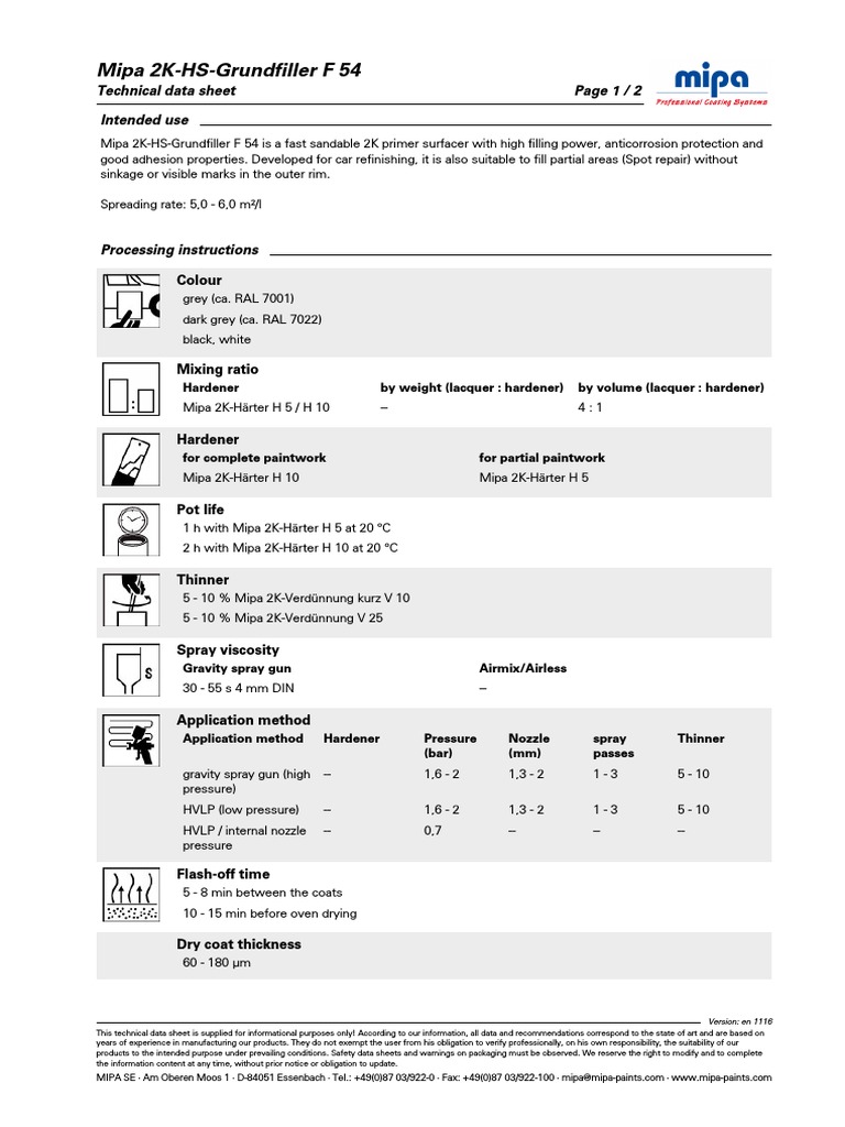 Mipa 2K-HS-Grundfiller F 54: Technical Data Sheet Page 1 / 2 Intended Use | PDF | Industrial ...