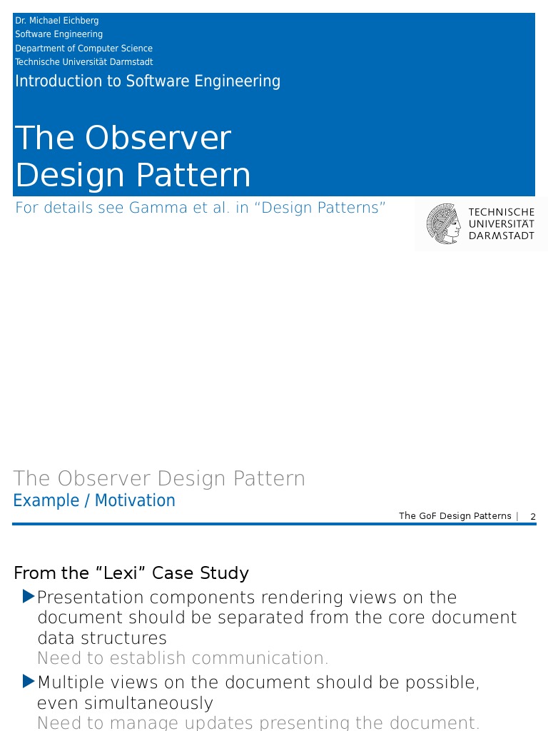 The Observer Design Pattern: Introduction To Software Engineering | PDF | Software Design ...