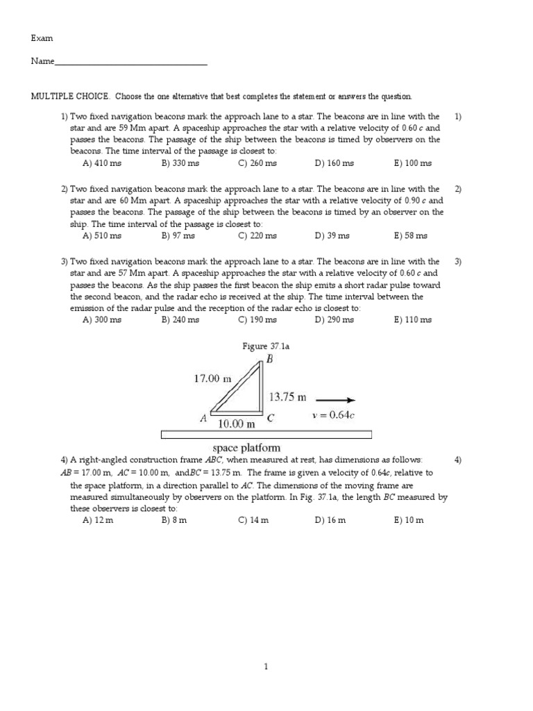 Relativity Practice Test | PDF | Mass | Proton