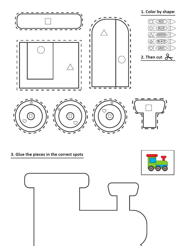Color, Cut and Paste Train Worksheets PDF | PDF