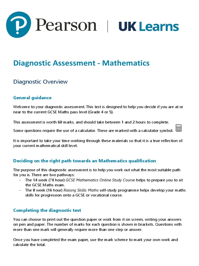 GCSE Maths Diagnostic Assessment Guide | PDF | Test (Assessment ...