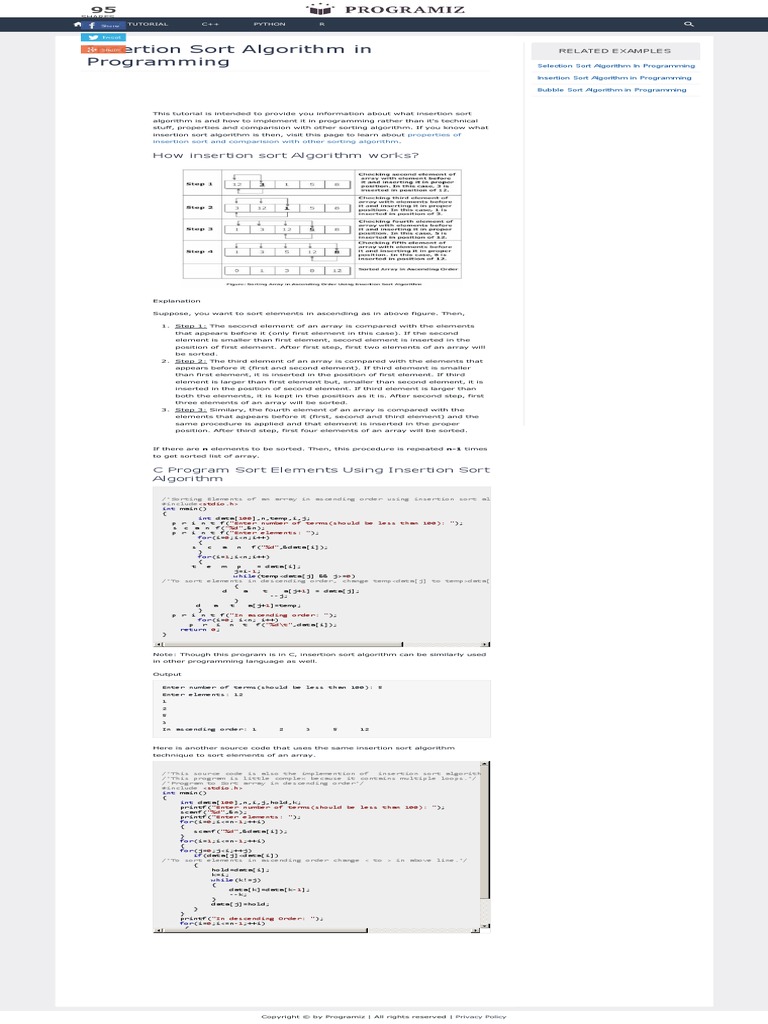 Insertion Sort Algorithm In Programming Pdf Array Data Structure