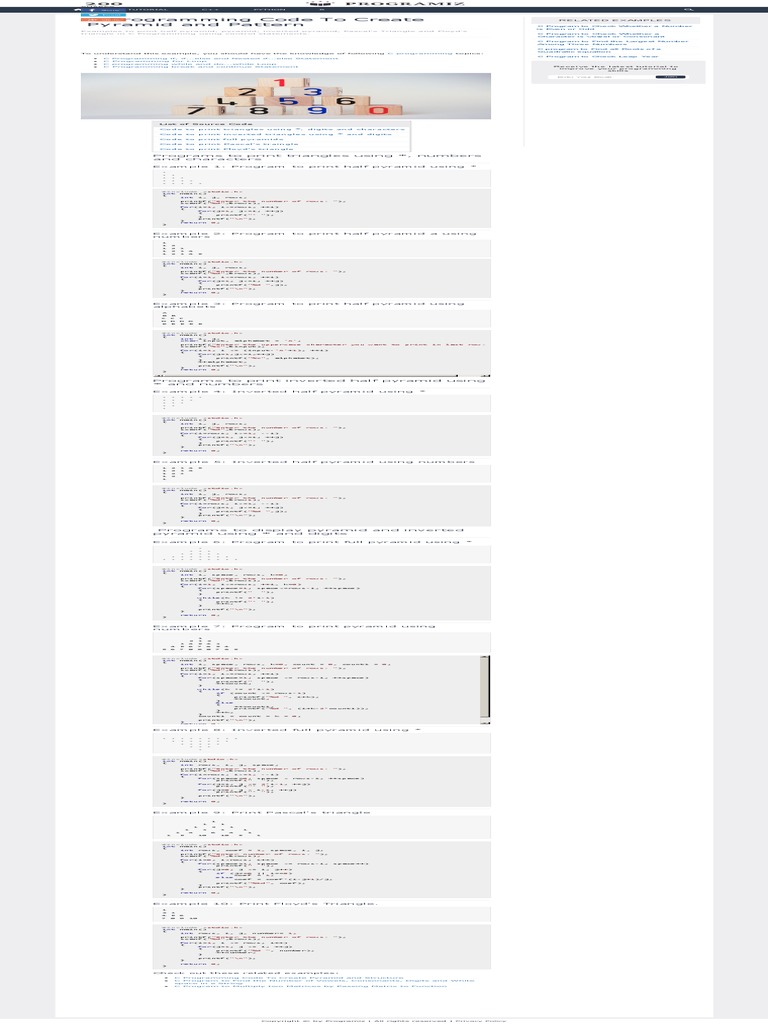 C Programming Code To Create Pyramid and Pattern: Programs To Print Triangles Using, Numbers and ...