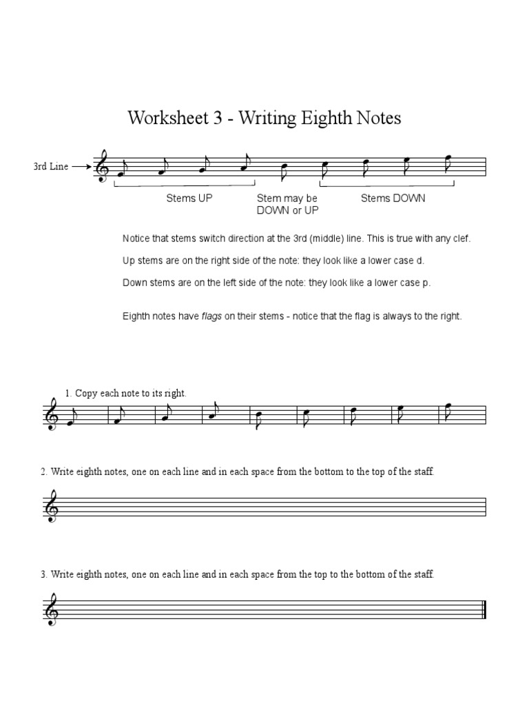 Worksheet 3 Writing Eighth Notes | PDF