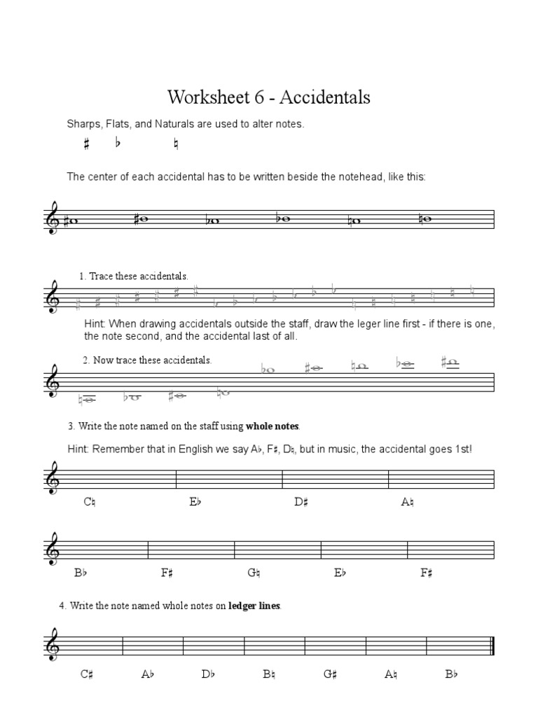 Accidentals Worksheet for 6th Grade | PDF