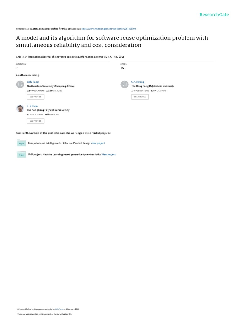 A Model and Its Algorithm For Software Reuse Optim | PDF | Mathematical Optimization ...