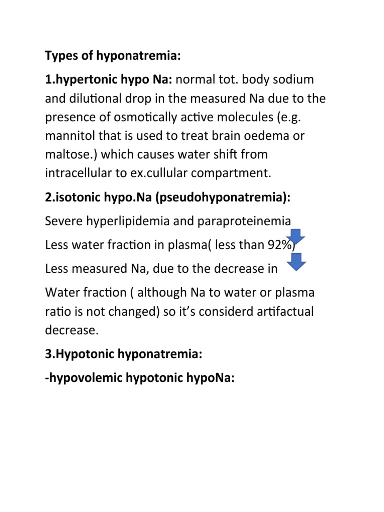 Types of Hyponatremia: 1.hypertonic Hypo Na: Normal Tot. Body Sodium ...