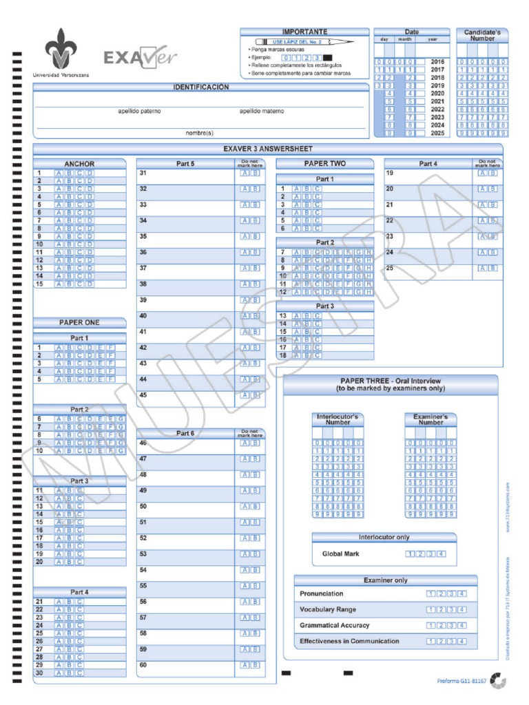 EXAVER 3 Answersheet PDF | PDF