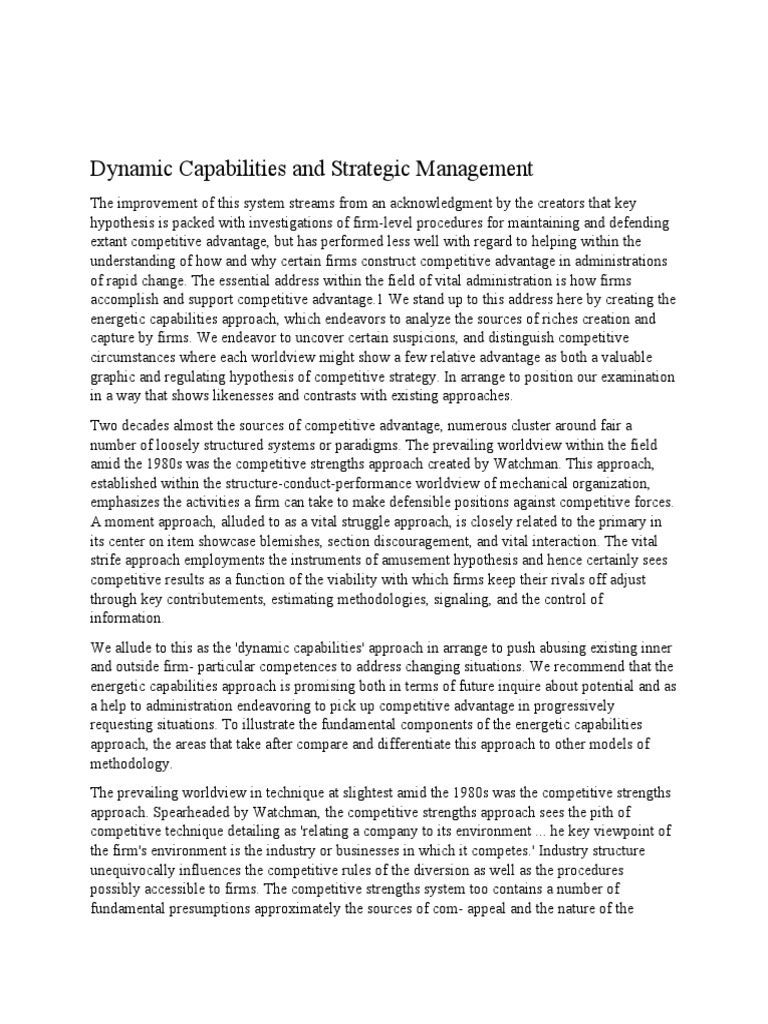 Dynamic Capabilities and Strategic Management | PDF | Competitive Advantage | Strategic Management
