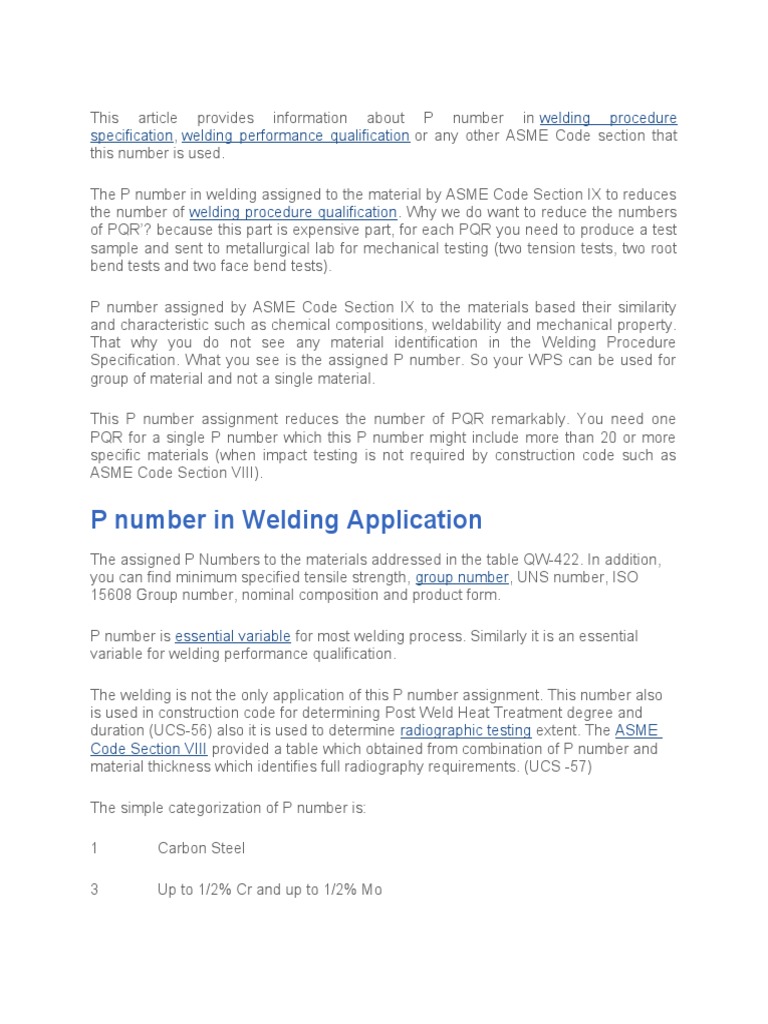 P Number in Welding Application: Welding Procedure Specification ...