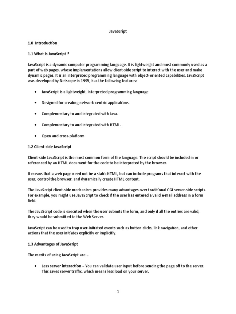 Introduction To Javascript | PDF | Dynamic Web Page | Control Flow